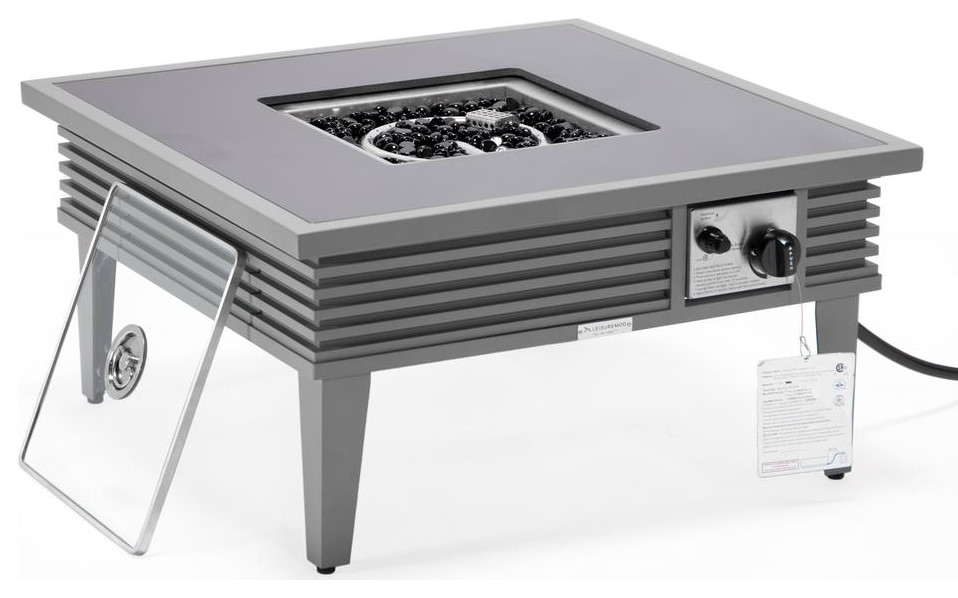 Aluminum Square Slats Design Fire Pit Side Table with Lid, 36 ...