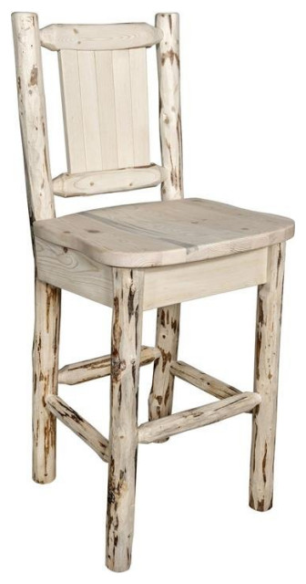 Montana Woodworks 30" Barstool with Back and Engraved Moose Design in ...