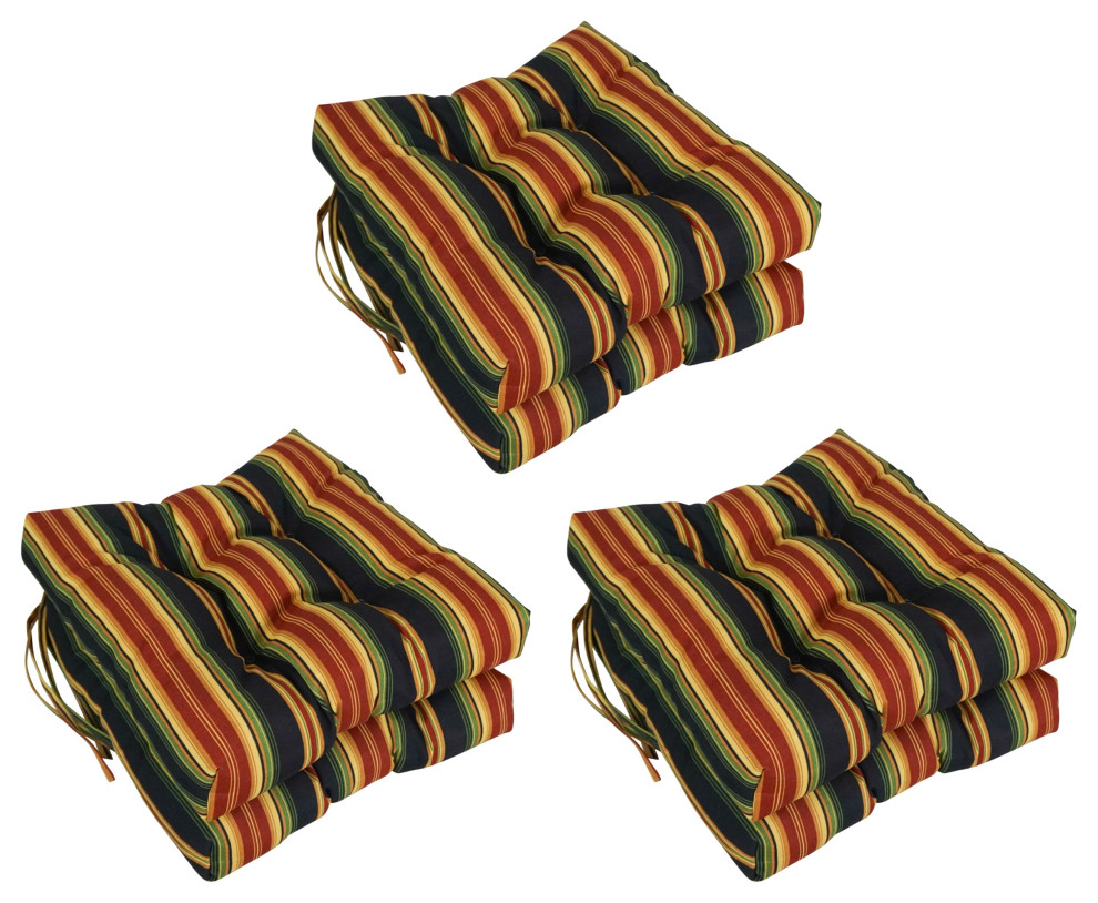 16" Patterned Outdoor Square Tufted Chair Cushions, Set of 6, Lyndhurst ...