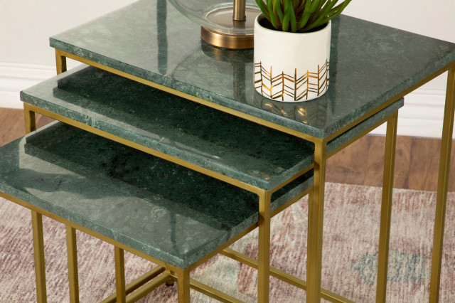 Medora 3-piece Nesting Table With Marble Top Large Table Green ...