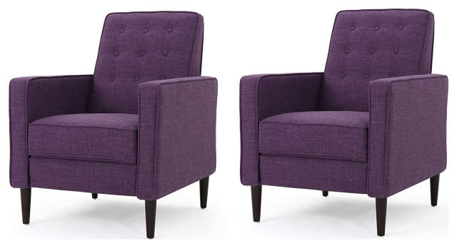 Set of 2 Muted Purple Mid-Century Modern Fabric Recliners, Dark ...