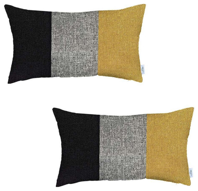 Set of 2 Yellow Segmented Lumbar Pillow Covers - Contemporary ...
