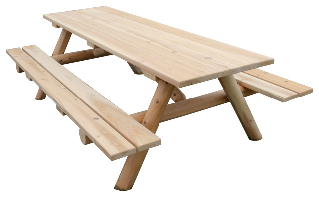 White Cedar Log Picnic Table with Attached Benches, 6 Foot - Farmhouse ...