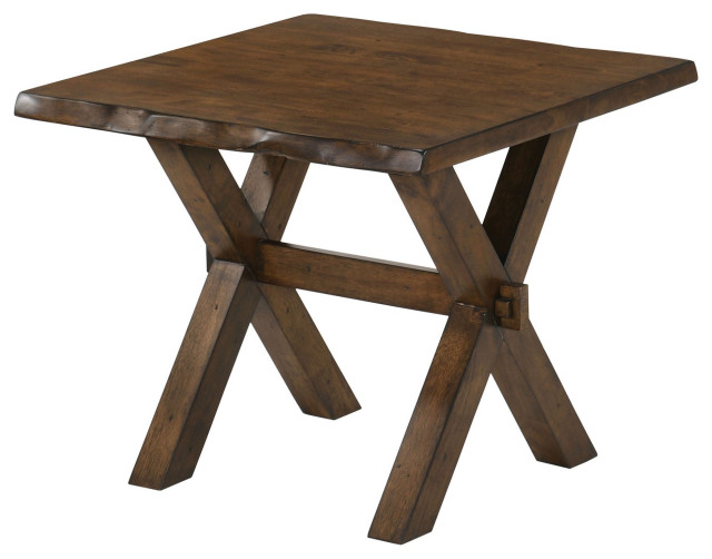 Transitional Side Table, X-Shaped Trestle Hardwood Base & Square Top ...
