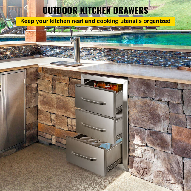 Outdoor Kitchen Drawers Flush Mount Stainless Steel BBQ Drawers, 15.7wx ...