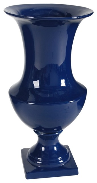 Flared Ceramic Urn On Base, Blue - Transitional - Vases - by ...