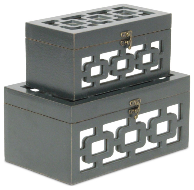 Distressed Mirrored Wood Boxes - Dark Gray - Transitional - Decorative ...