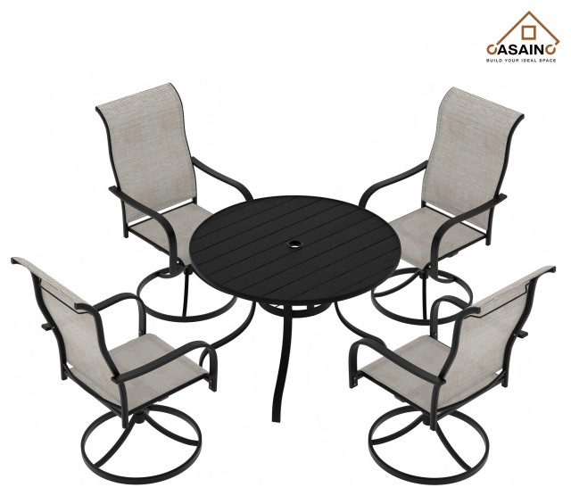 5 Piece Steel Frame Patio Dining Set, Swivel Dining Chair ...