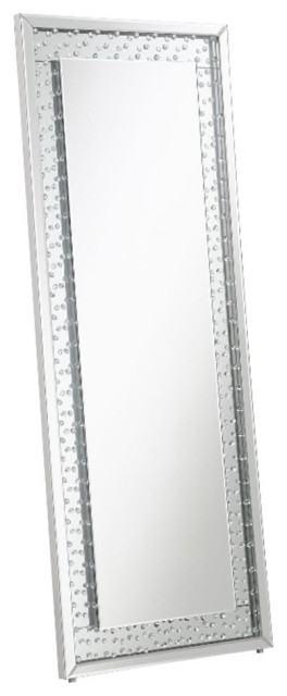 Pemberly Row Modern Glass Acrylic Silver Crystal Inlay Floor Mirror ...