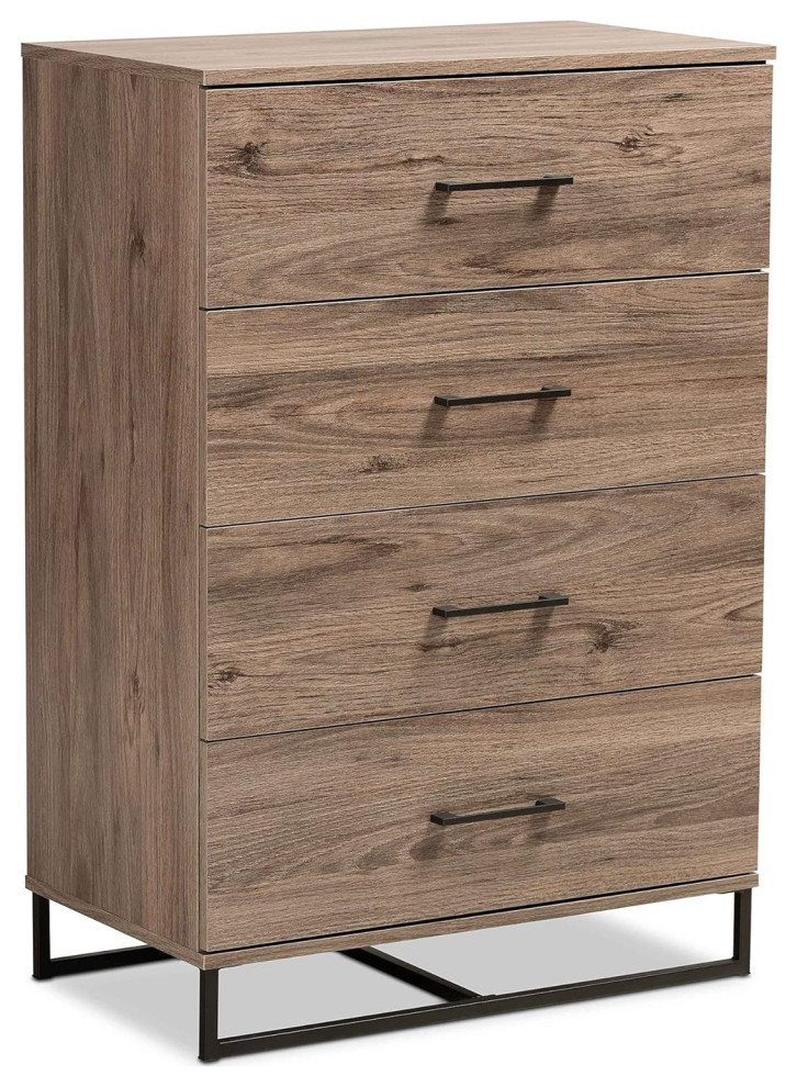 Rustic Oak Transitional Dresser with 4 Drawers with Metal Handles ...