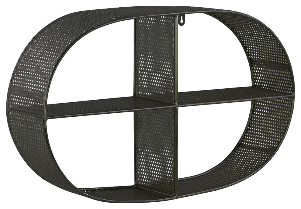 Oval Shape Metal Wall Shelf With 4 Slots, Black - Industrial - Display ...