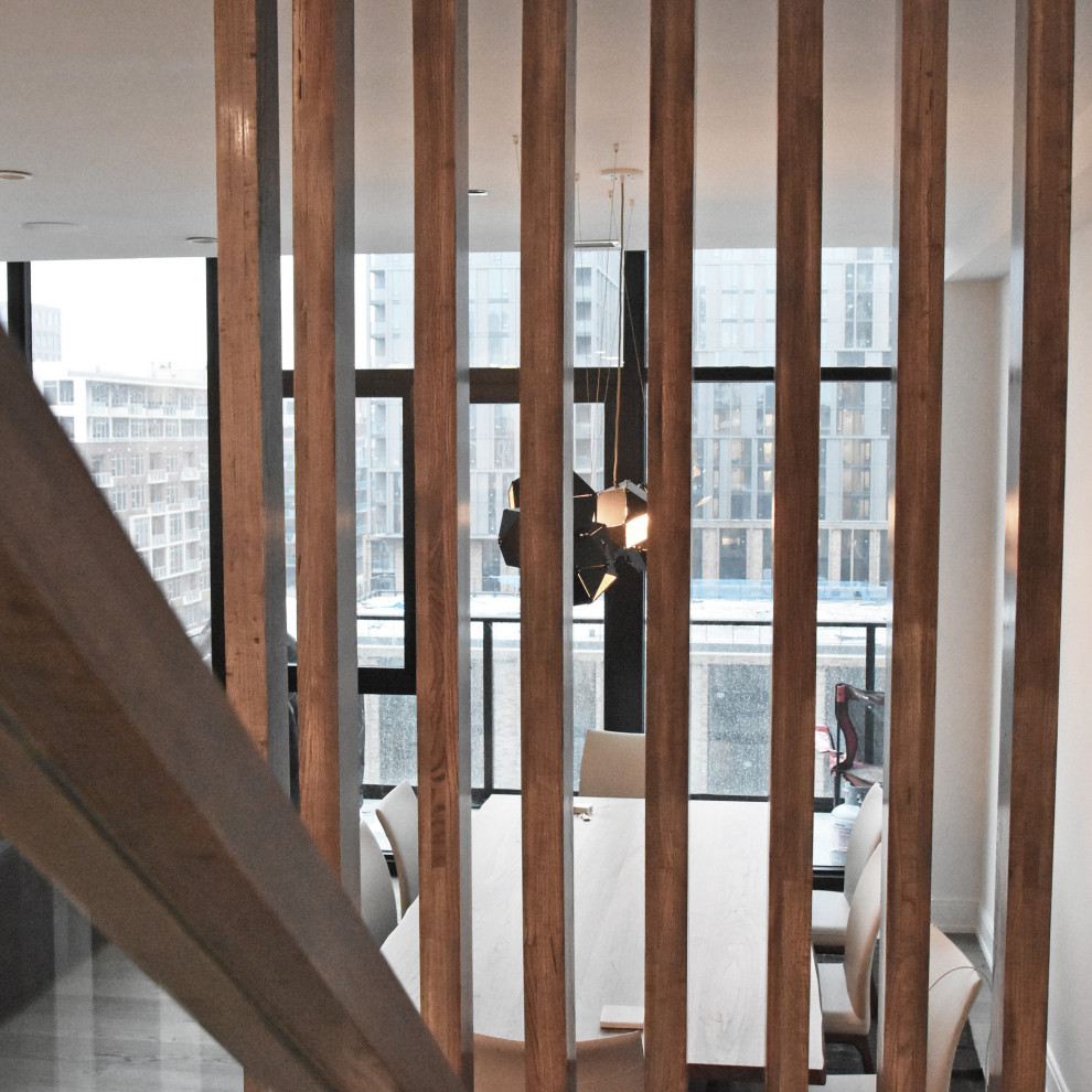 Fully Custom Staircase Rail with Vertical Ceiling Slats - Modern ...
