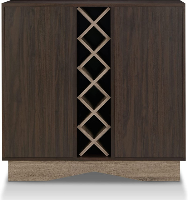 Contemporary Sideboard, Center Wine Rack & Side Cabinets With Shelves ...