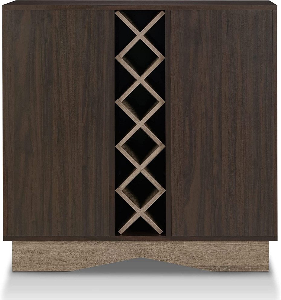 Contemporary Sideboard, Center Wine Rack & Side Cabinets With Shelves ...