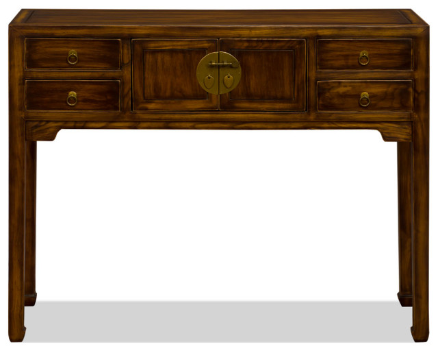 45in Mahogany Finish Elmwood Chinese Mandarin Console Cabinet - Asian ...