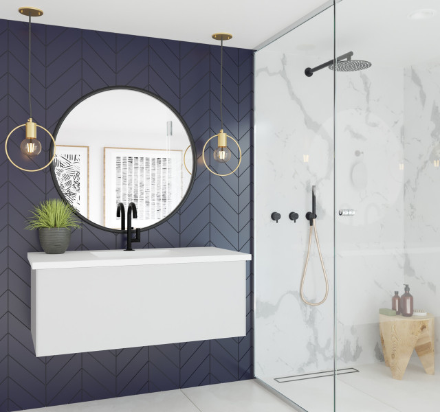 Vitri 42" Cloud White Bathroom Vanity With Matte White Solid Surface Countertop - Modern ...