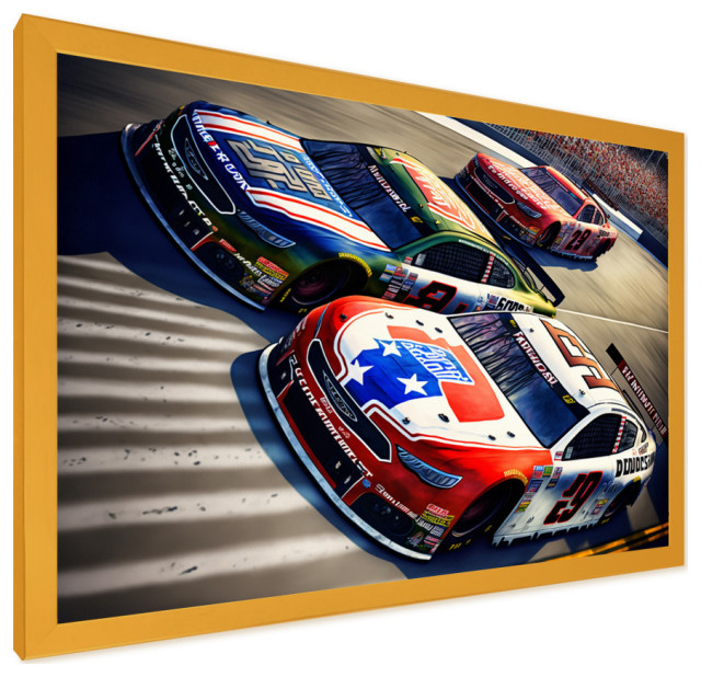 American Race Car Finishing Line Framed Print, 20x12 - Contemporary ...