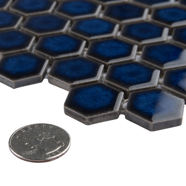 Tribeca Hex Glossy Cobalt Blue Floor and Wall Mosaic Tile, Sample ...