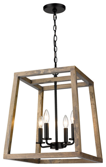 4 Light Wood and Black Lantern - Transitional - Pendant Lighting - by ...