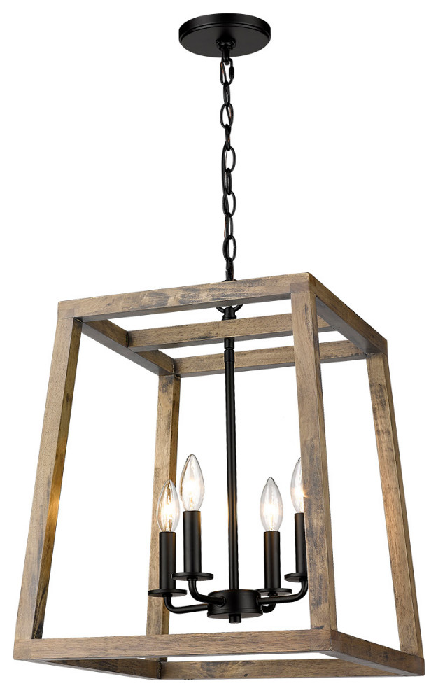 4 Light Wood and Black Lantern - Transitional - Pendant Lighting - by ...