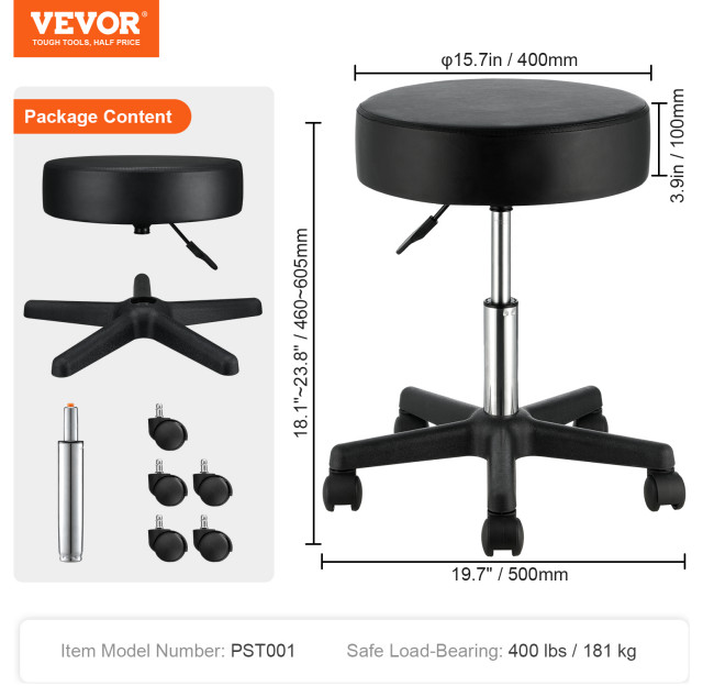VEVOR Round Rolling Stool Swivel Stool With Wheels PU Leather Height ...