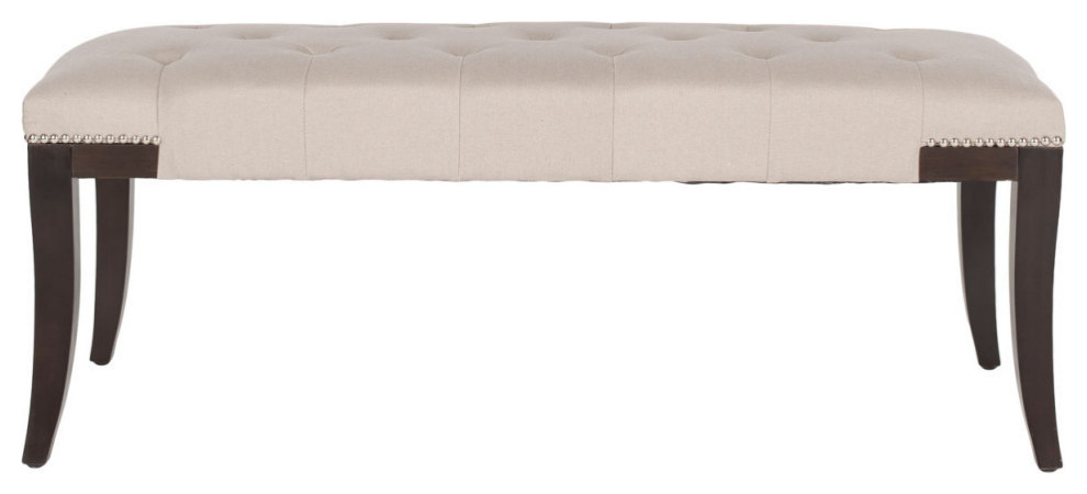 Riley Bench, Silver Nailheads Taupe - Transitional - Upholstered ...