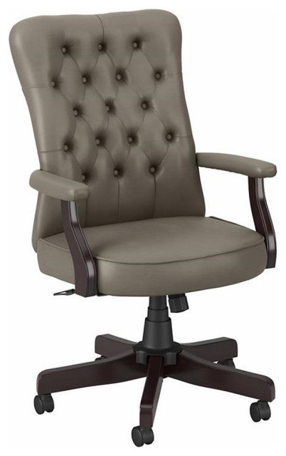Pemberly Row High Back Tufted Office Chair w/ Arms in Washed Gray ...