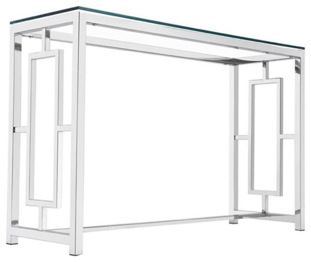 Uptown Club Zanzibar Transitional Glass Top Console Table in Silver ...