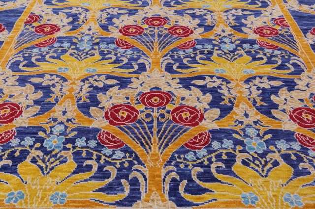 9' Square Handmade William Morris Wool Rug - Q19020, 8' 10" X 8' 11 ...