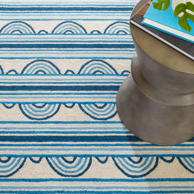 Button Blue Hand Micro Hooked Wool Rug, 2x3 - Contemporary - Area Rugs ...