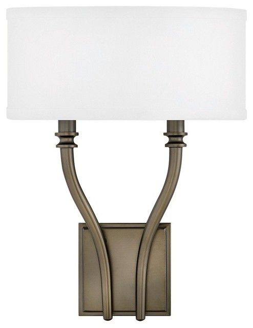 Surrey 2-Light Wall Sconce Oiled Bronze White Linen Shade ...