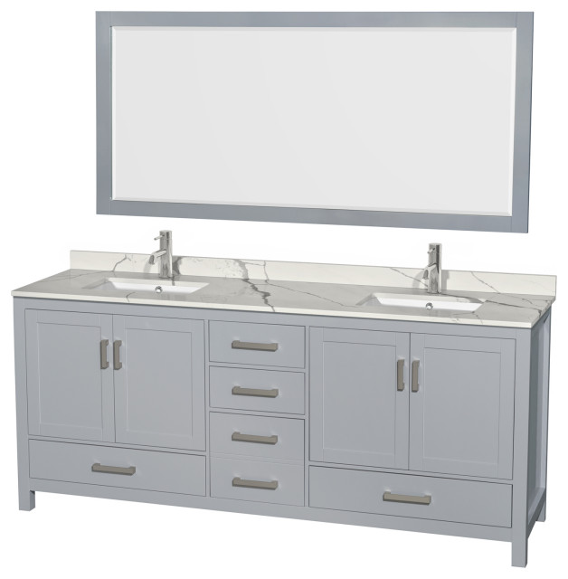 Sheffield 80 Inch Double Vanity, Square Sinks, 70 Inch Mirror ...