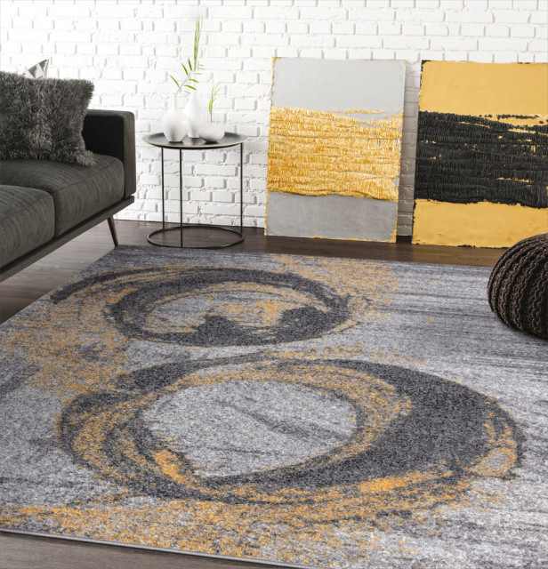 Abani Laguna LAG150A Contemporary Yellow Swirl Area Rug, 7.9 x 10.2 x 0 ...