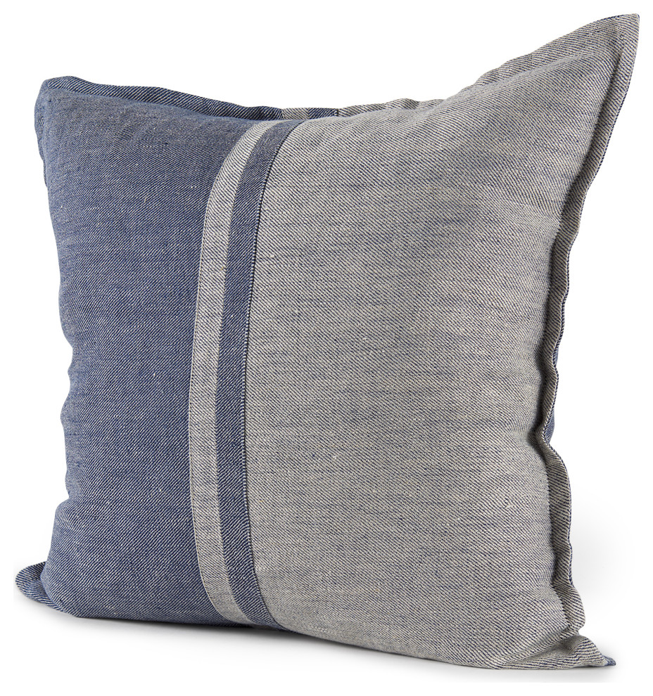 Aubrielle 20Lx20W Gray and Blue Fabric Color Blocked Decorative Pillow ...