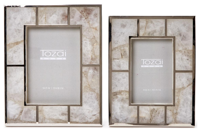 Tozai Genuine White Quartz Set of 2 Photo Frames - Transitional ...