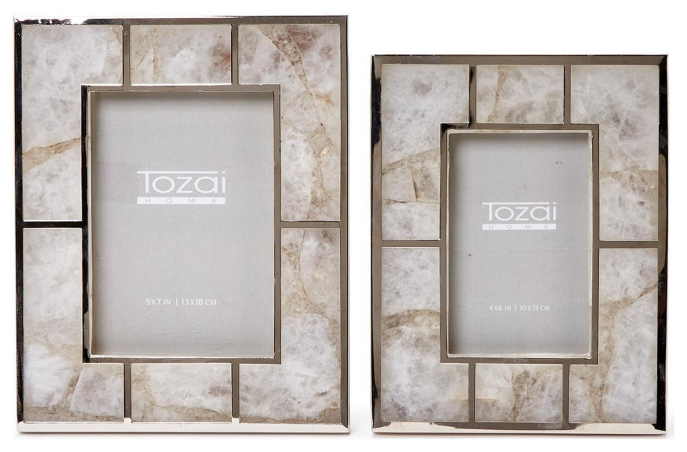 Tozai Genuine White Quartz Set of 2 Photo Frames - Transitional ...