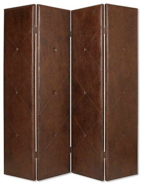 1" x 76" x 84" Brown Faux leather Screen - Transitional - Screens And ...