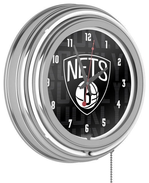 NBA Chrome Double Rung Neon Clock, City, Brooklyn Nets - Contemporary ...