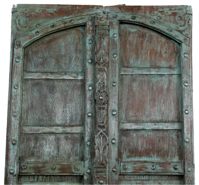 Consigned Antique Teak Doors Rustic Wood Blue Exterior Double Doors 81 ...