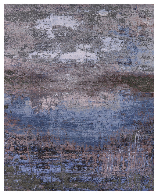 Abstract Hand Knotted Wool and Silk Rug 7' 11" X 10' 1" Q7178, 7' 11" X ...