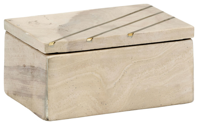 Faluda Marble, 7"l Rectangular Box, Tan - Transitional - Decorative ...