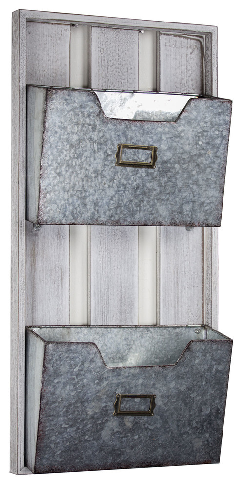 Galvanized Metal Wall Organizer 2 Pocket File Magazine Rack - Farmhouse ...