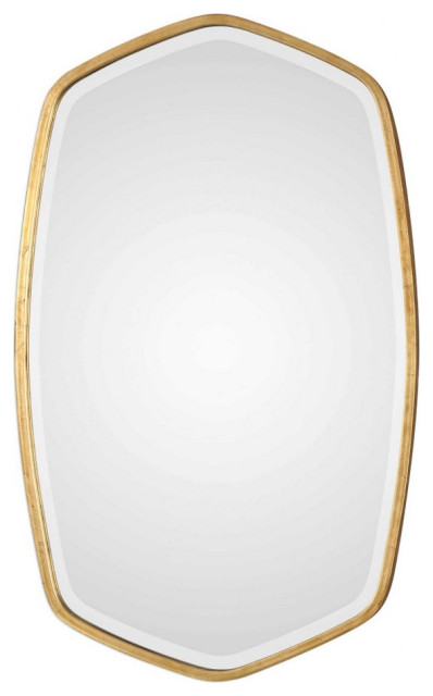 Modern Uniquely Shaped Mirror in Antique Gold Leaf Finish Elegant ...