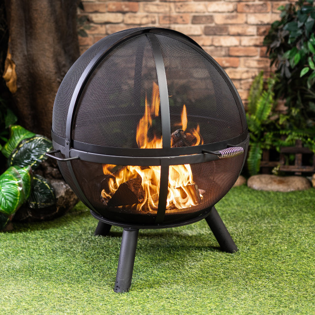 34" Diameter Outdoor Steel Woodburning Sphere Fire Pit - Industrial ...