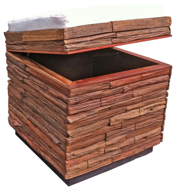 Lanna Reclaimed Wood Storage Stool - Contemporary - Bar Stools And ...