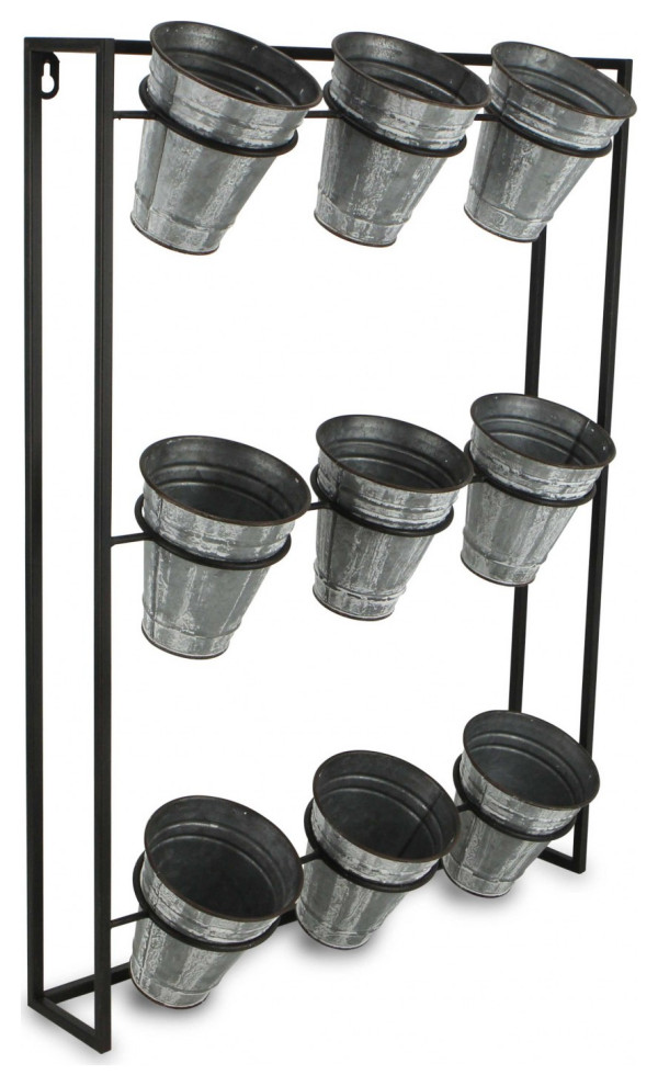 Nine Pot Metal Framed Wall Planter - Farmhouse - Outdoor Pots And ...