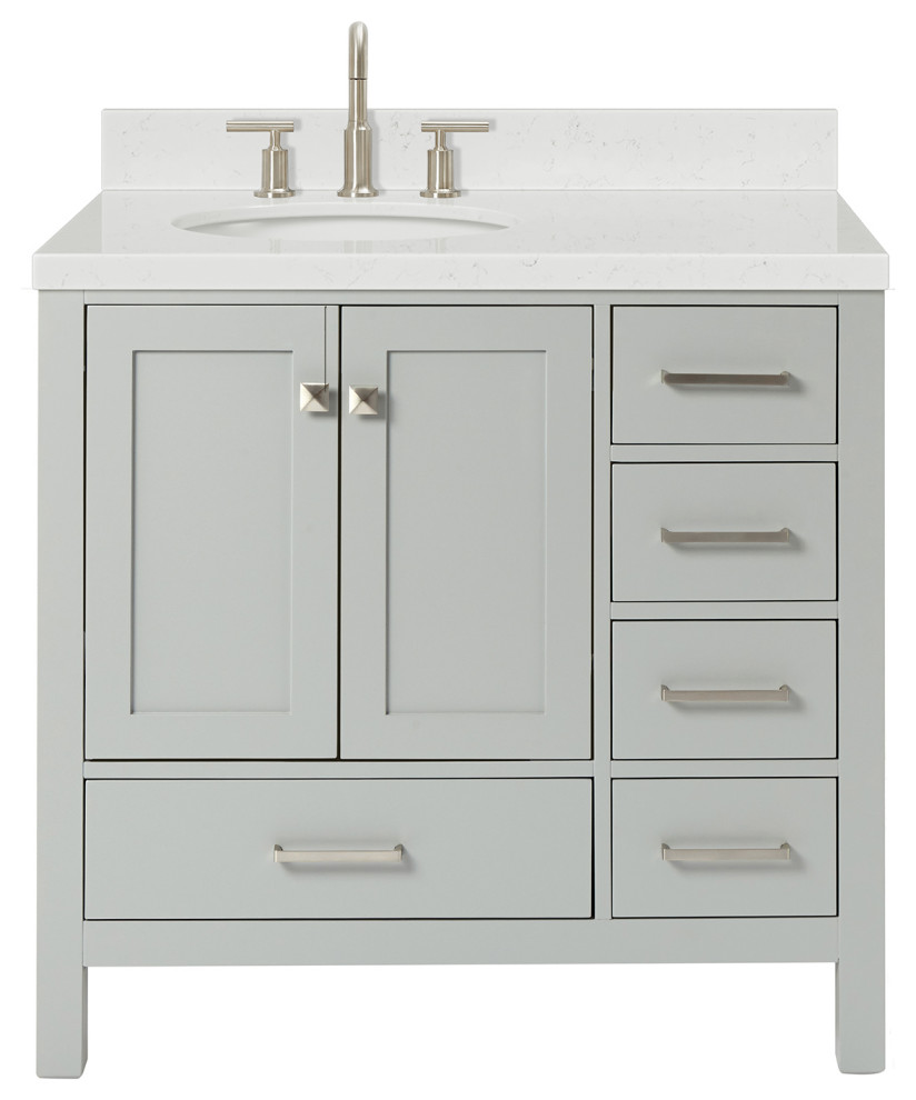 Ariel Cambridge 36" Left Offset Single Oval Sink Vanity, Carrara Quartz ...
