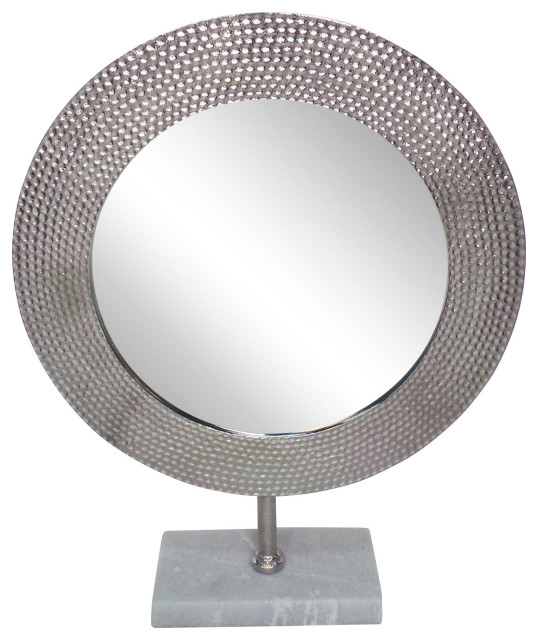 Metal 21" Hammered Mirror On Stand, Silver - Contemporary - Wall ...