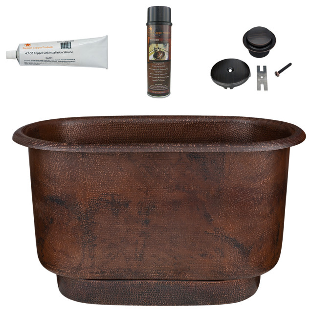 47" Small Hammered Copper Modern Style Bathtub & Drain Package ...