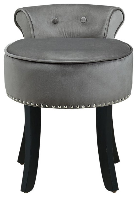 Posh Living Alena Tufted Velvet Vanity Stool with Nailhead Trim in ...